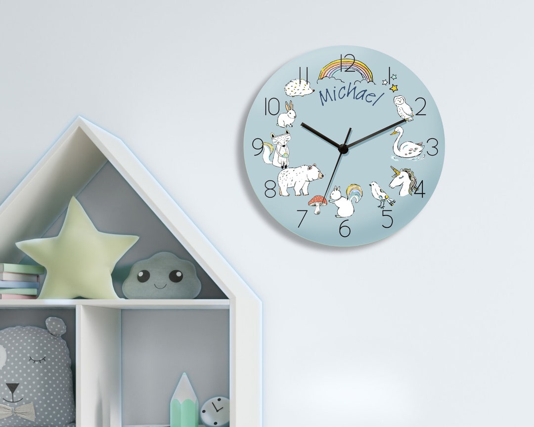 Children's Personalised Animal Clock, Kids Wall Clock, Theme Bedroom ...