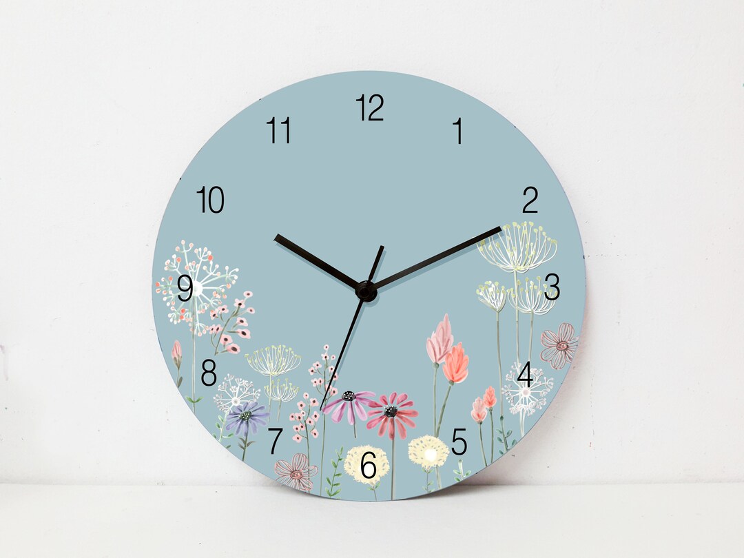 Decorative Bedroom Wall Clock, Wood Wall Clock Modern, Floral Wall ...