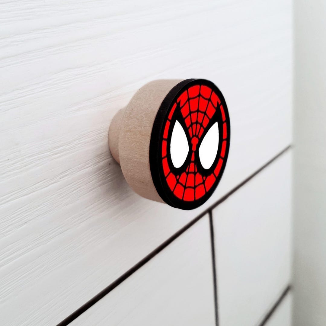 Kids Dresser Knob, Spider Hero Wooden Drawer Knob, Nursery Decorative ...