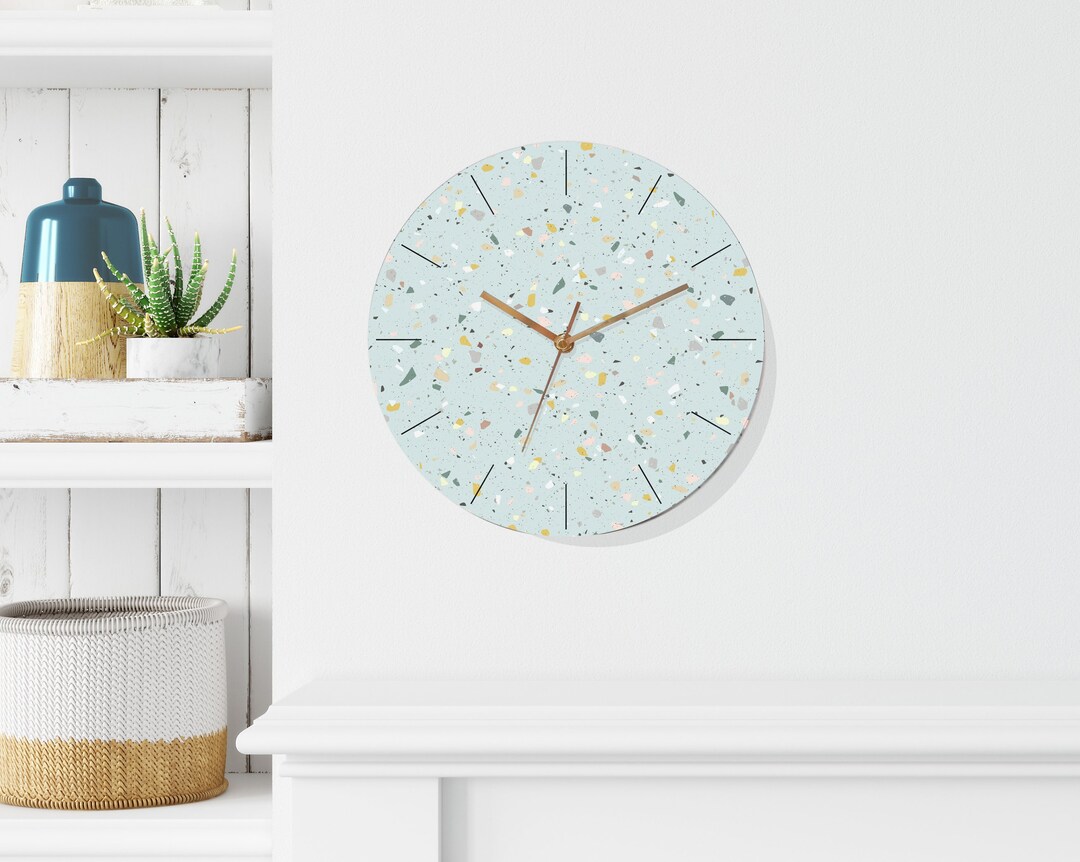 Modern Blue Wall Clock , Terrazzo and Scandinavian Design ...