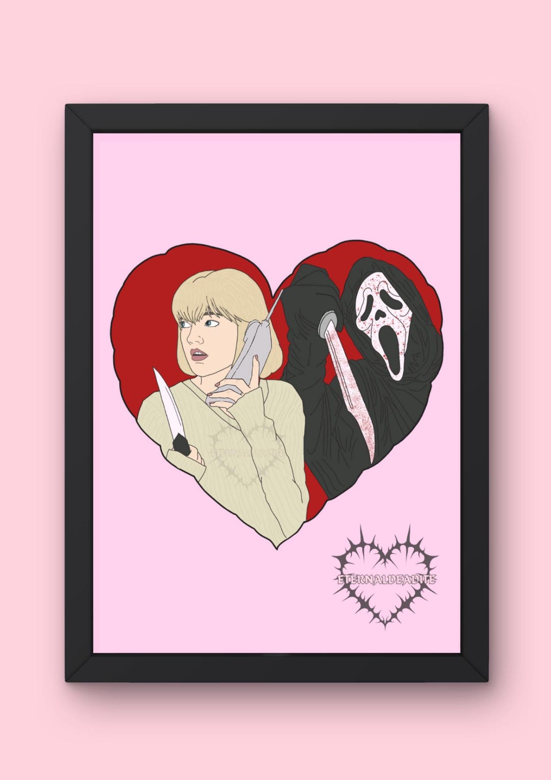 Scream Casey & Ghostface Art Print Horror Creepy Cute Pink Artwork - Etsy