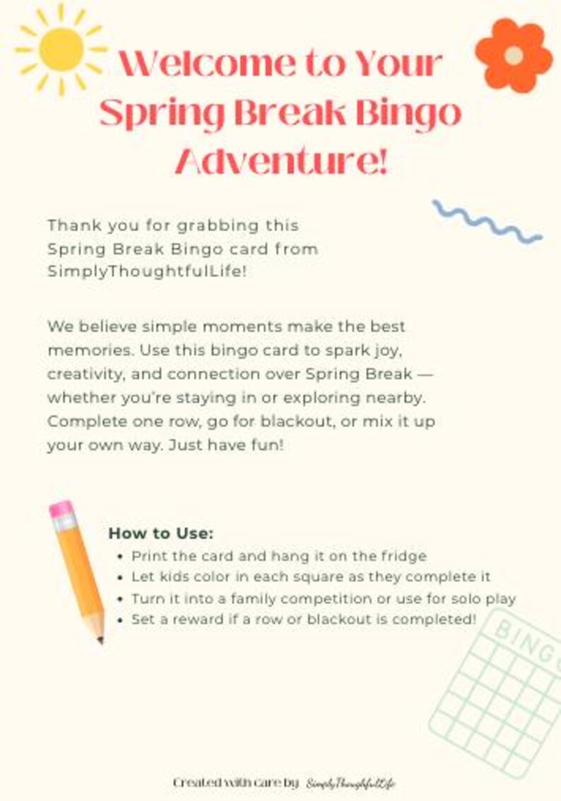 Spring Break Bingo Printable for Kids | Fun, Free & Easy Activities at ...