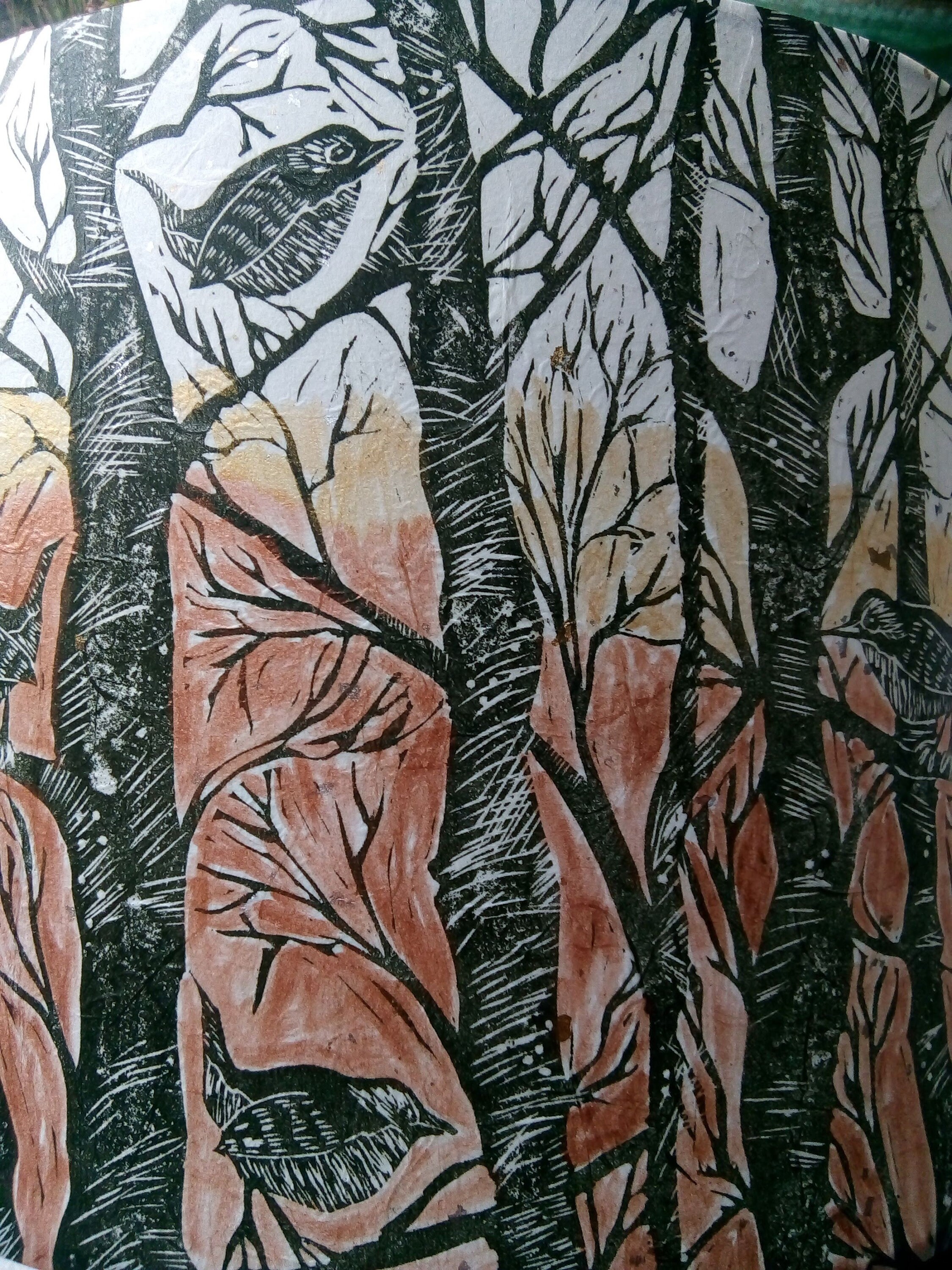 Hand Made Lampshade,welsh Wren and Tree Design,gold and Silver Fleck ...