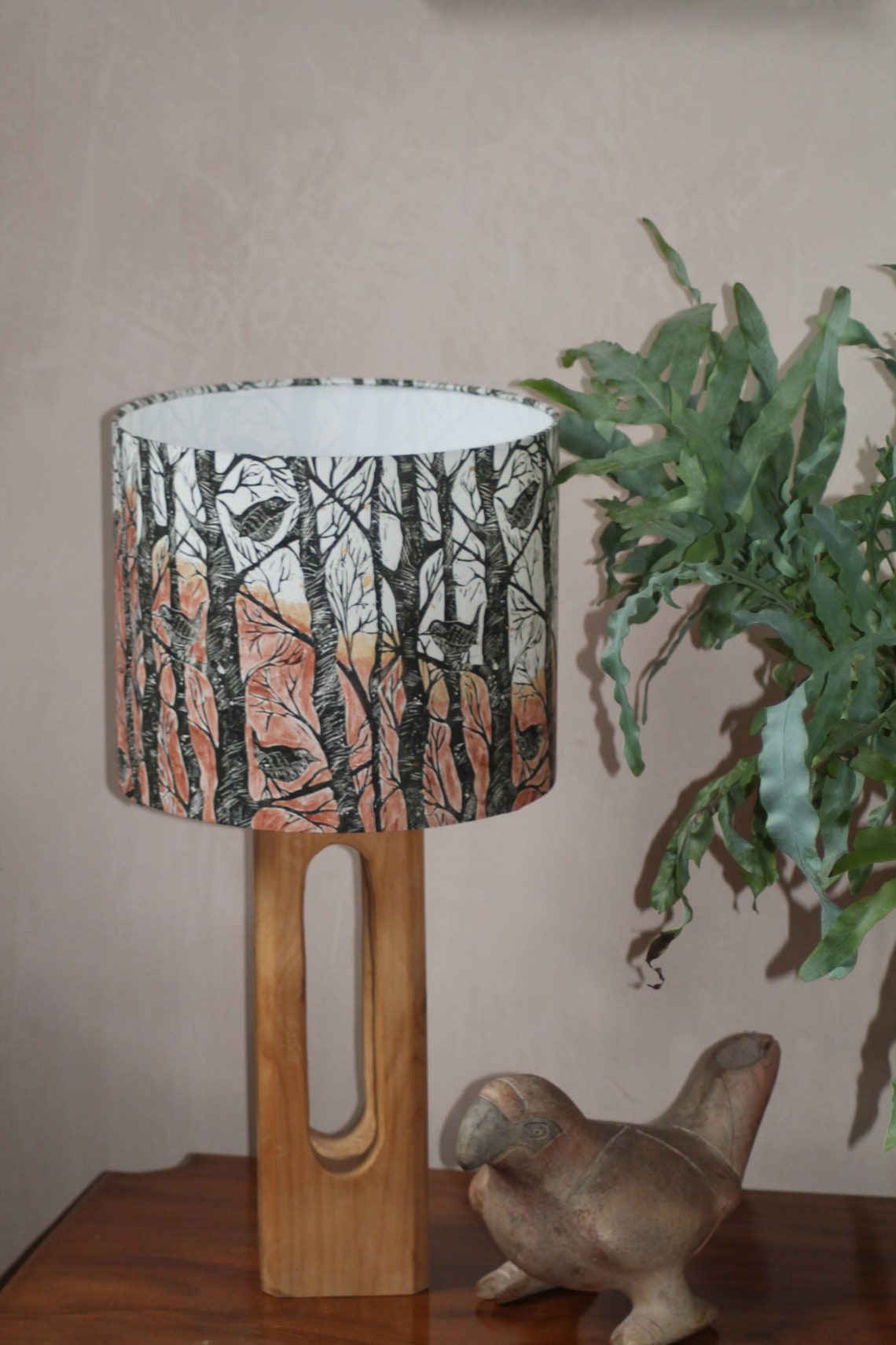Hand Made Lampshade,welsh Wren and Tree Design,gold and Silver Fleck ...