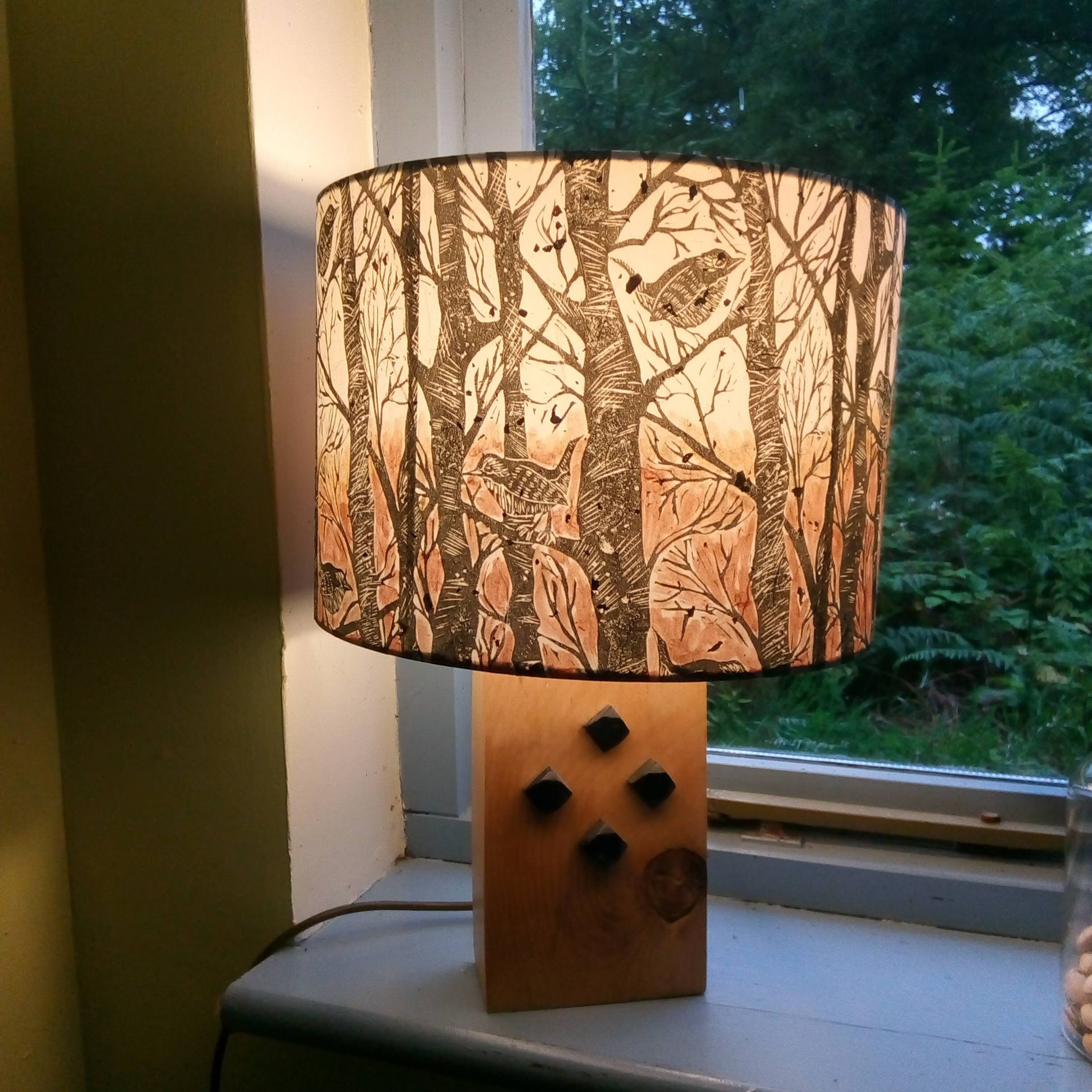 Hand Made Lampshade,welsh Wren and Tree Design,gold and Silver Fleck ...
