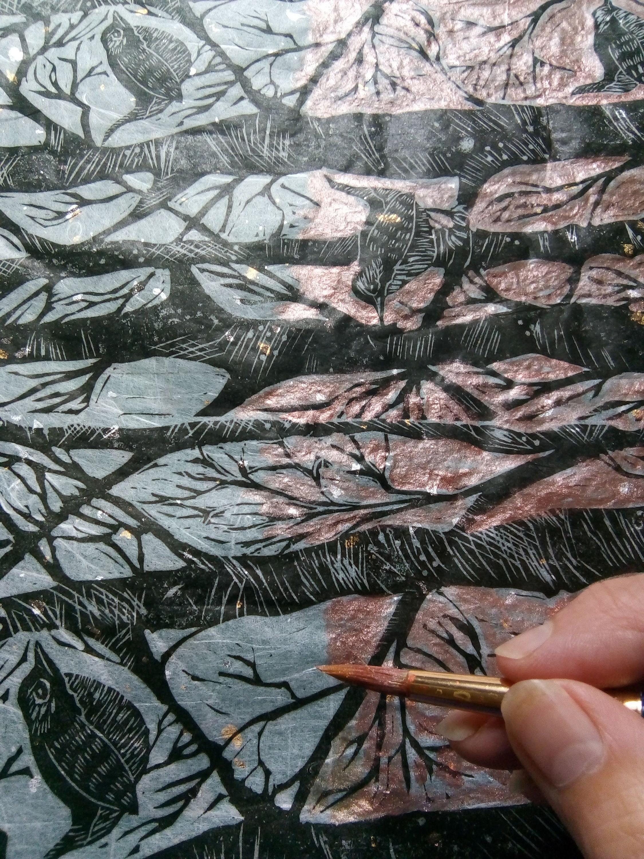 Hand Made Lampshade,welsh Wren and Tree Design,gold and Silver Fleck ...