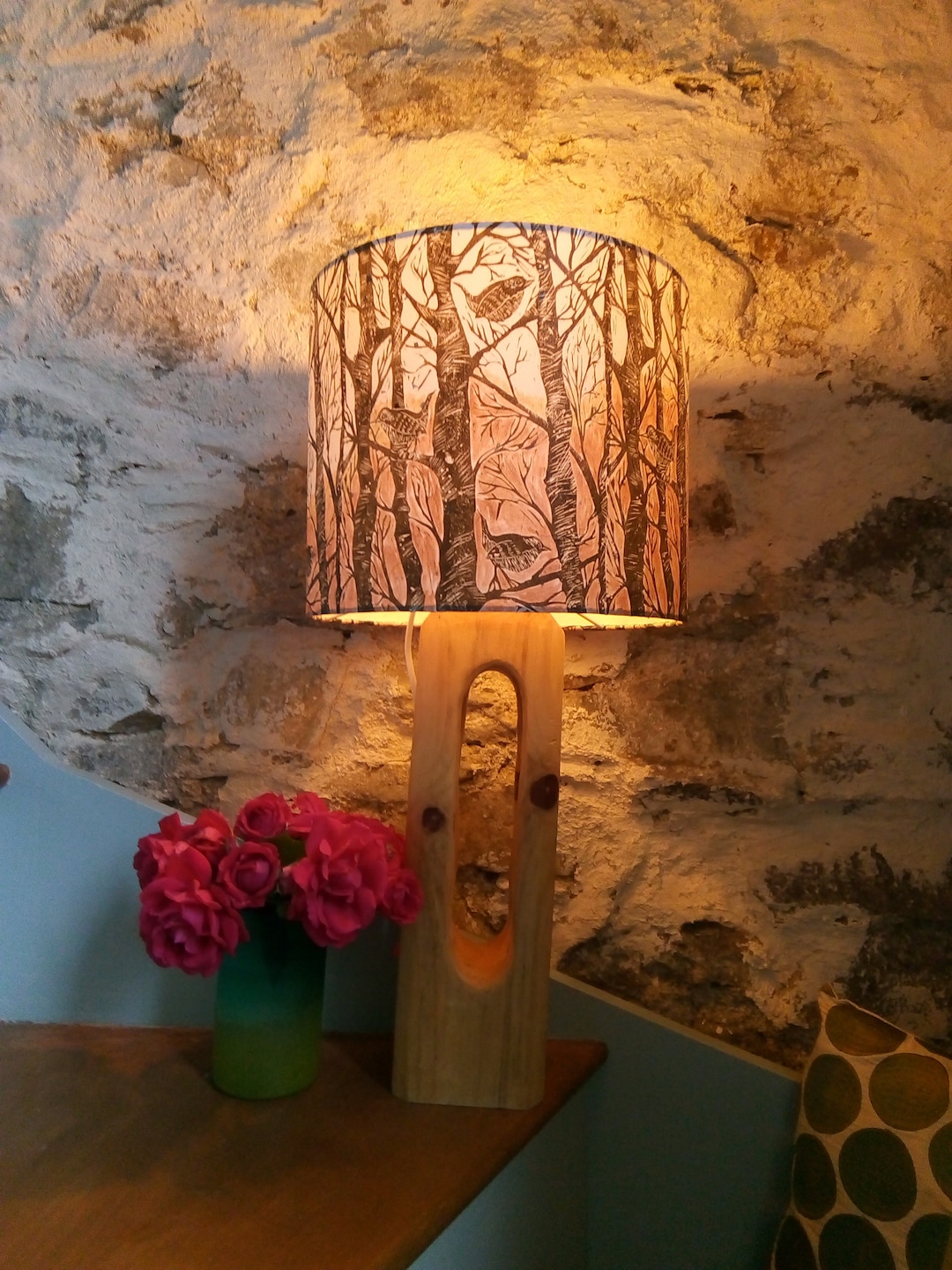 Hand Made Lampshade,welsh Wren and Tree Design,gold and Silver Fleck ...