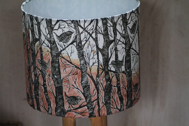 Hand Made Lampshade,welsh Wren and Tree Design,gold and Silver Fleck ...