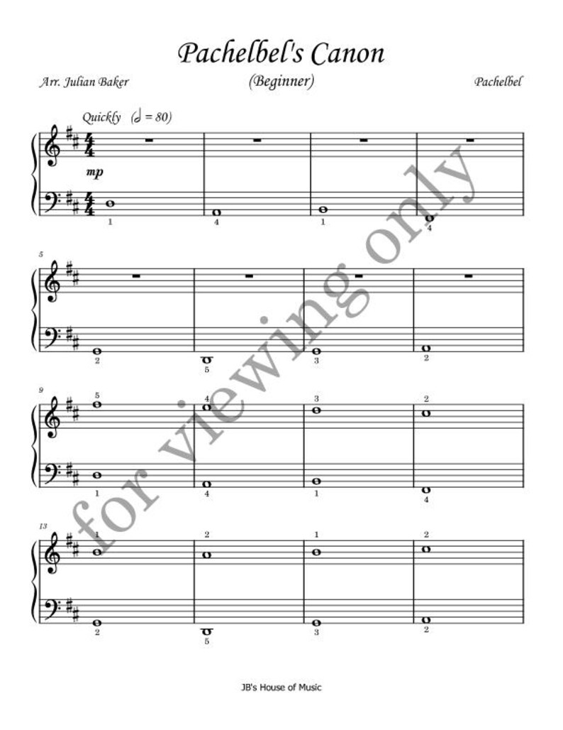 Pachelbel Canon in D (beginner) - Etsy