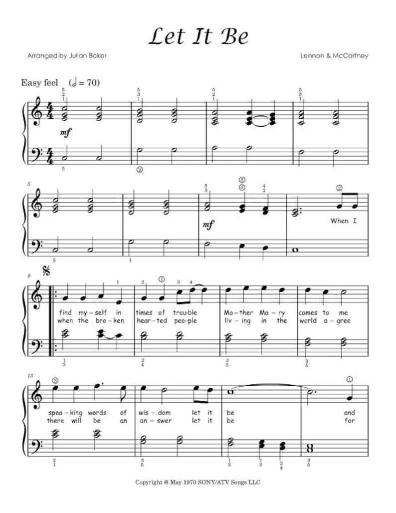 Let It Be - Easy/mid-level Piano - Etsy