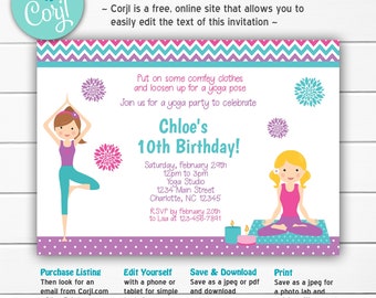 Yoga Invitation Yoga Party Invitation Yoga Birthday | Etsy