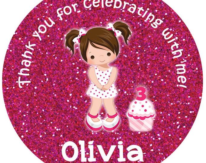 Birthday Party Sticker Girl Birthday Sticker Glitter Pink -- Choose ...