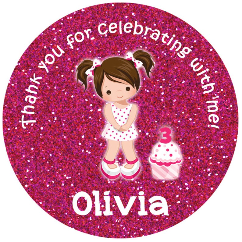 Birthday Party Sticker Girl Birthday Sticker Glitter Pink - Etsy