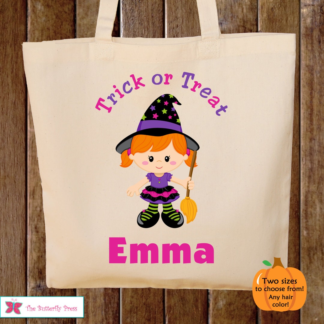 Trick or Treat Bag Purple Witch Halloween Tote Bag Witch Treat or Treat ...