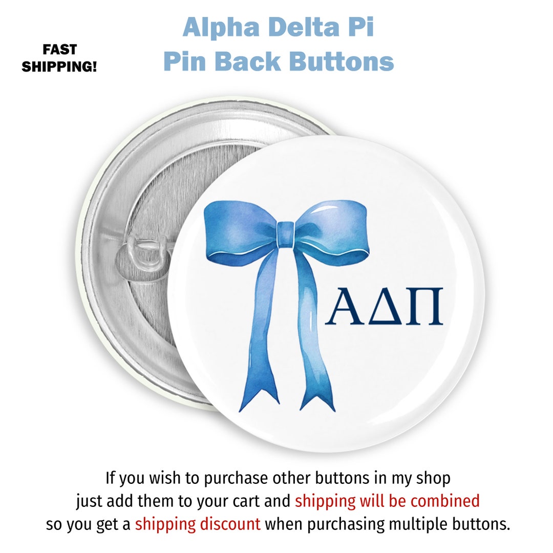 Alpha Delta Pi Pin-back Button ADPI Sorority Game Day Button Blue Bow ...