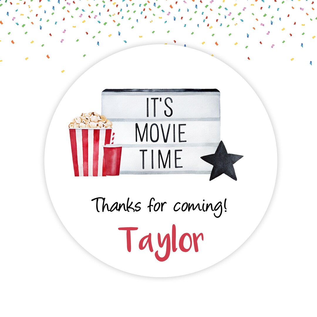 Movie Birthday Party Sticker Movie Party Sticker Movie Party Goody Bay ...