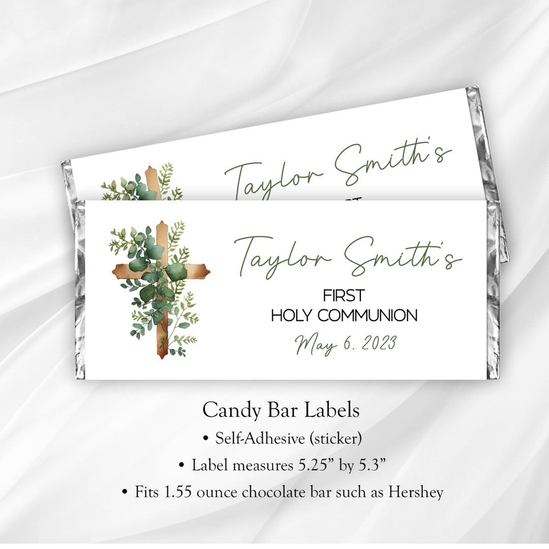 First Communion Candy Bar Wrapper First Communion Favor Label SET OF 10 ...