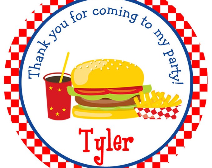 Burgers and Fries Birthday Party Sticker Hamburger and Fries Party ...