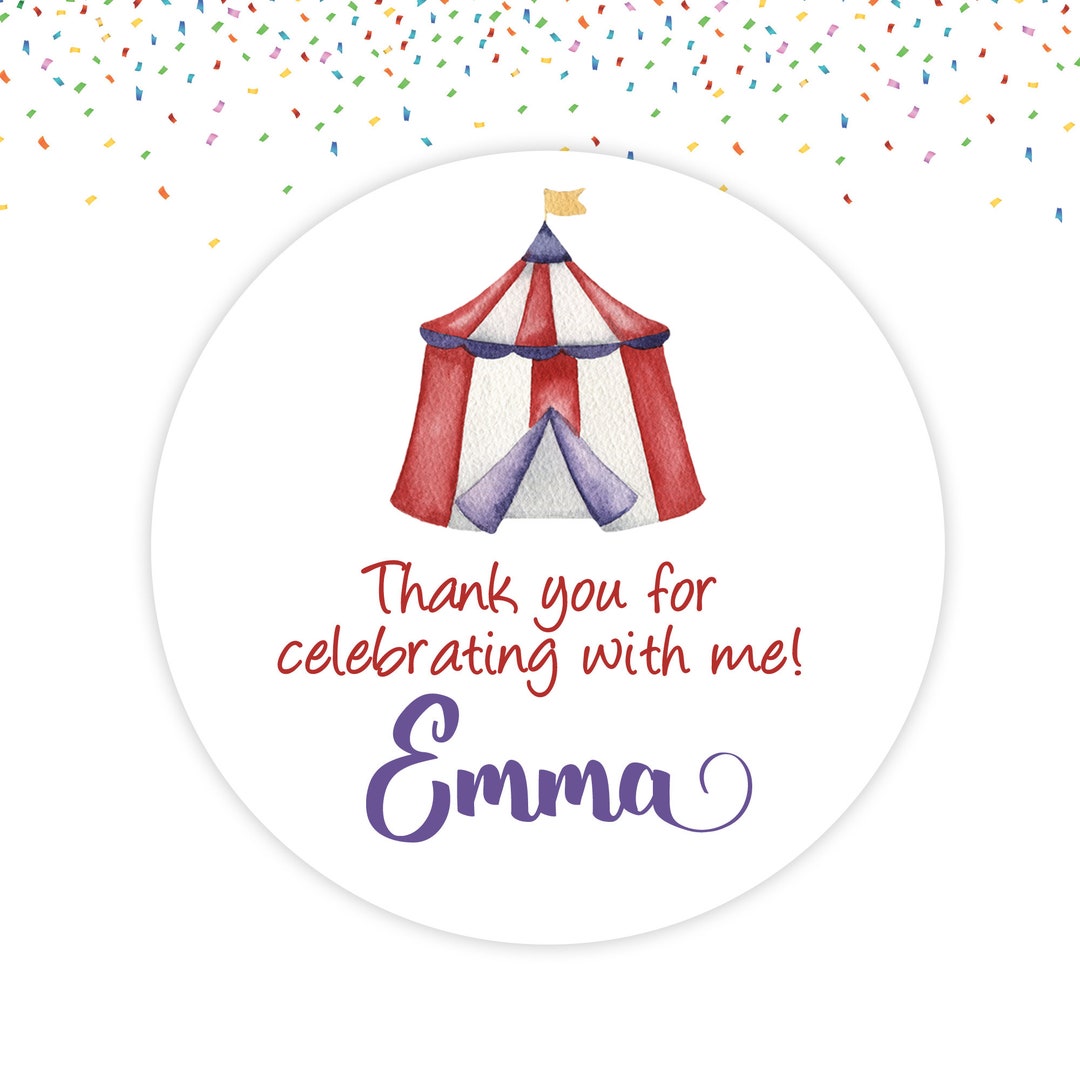 Circus Sticker Circus Birthday Party Sticker Circus Favor Tag Circus ...