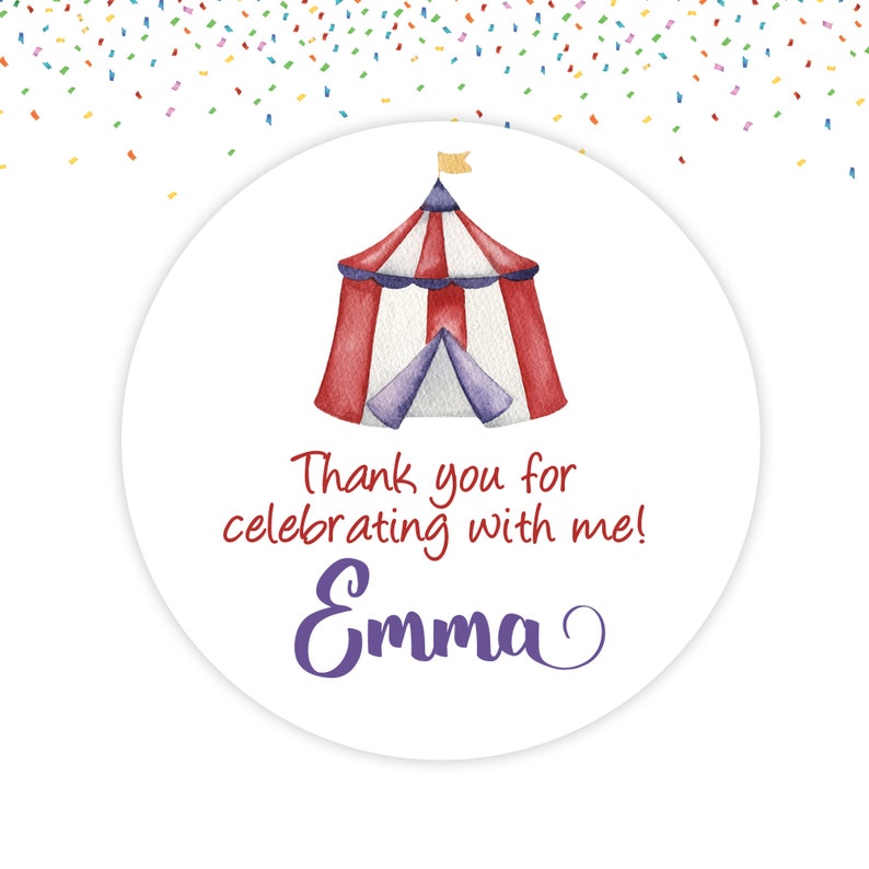 Circus Sticker Circus Birthday Party Sticker Circus Favor Tag Circus ...