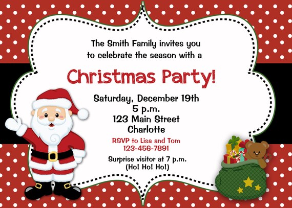 Christmas Party Invitation Santa Claus Party Invitation | Etsy