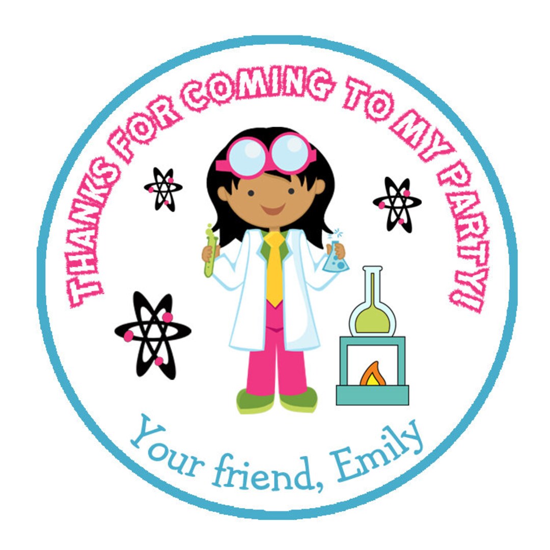 Science Birthday Stickers - Favor Tag -- Goody Bag Tag -- Personalized ...