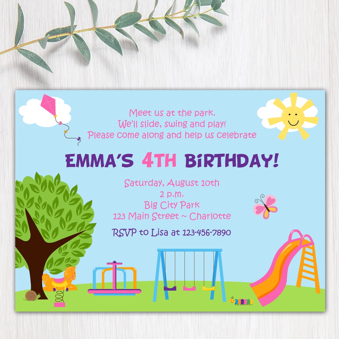 Park Birthday Party Invitation Park Play Party Slide - Etsy