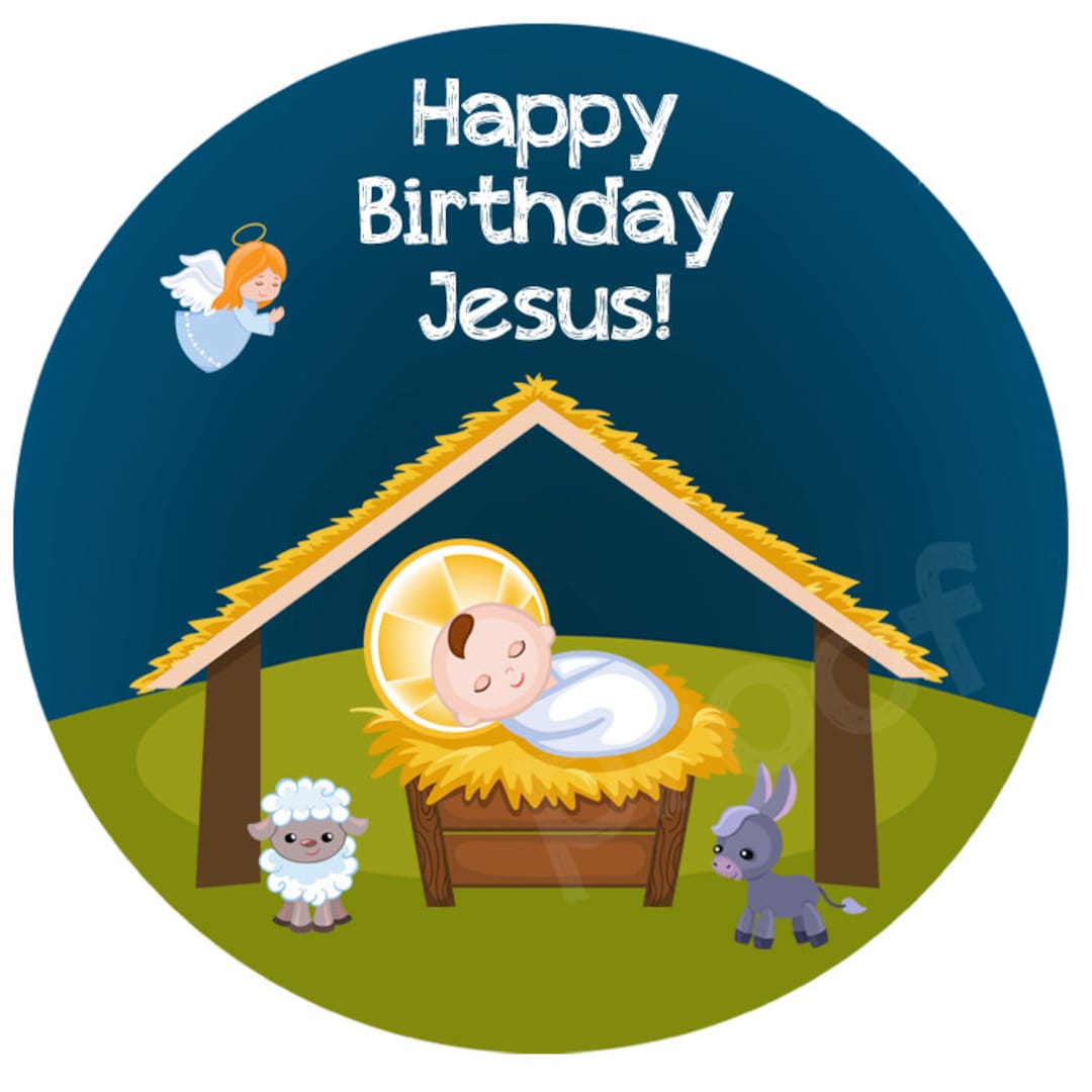 Happy Birthday Jesus Christmas Sticker Baby Jesus Gift Tag Happy ...