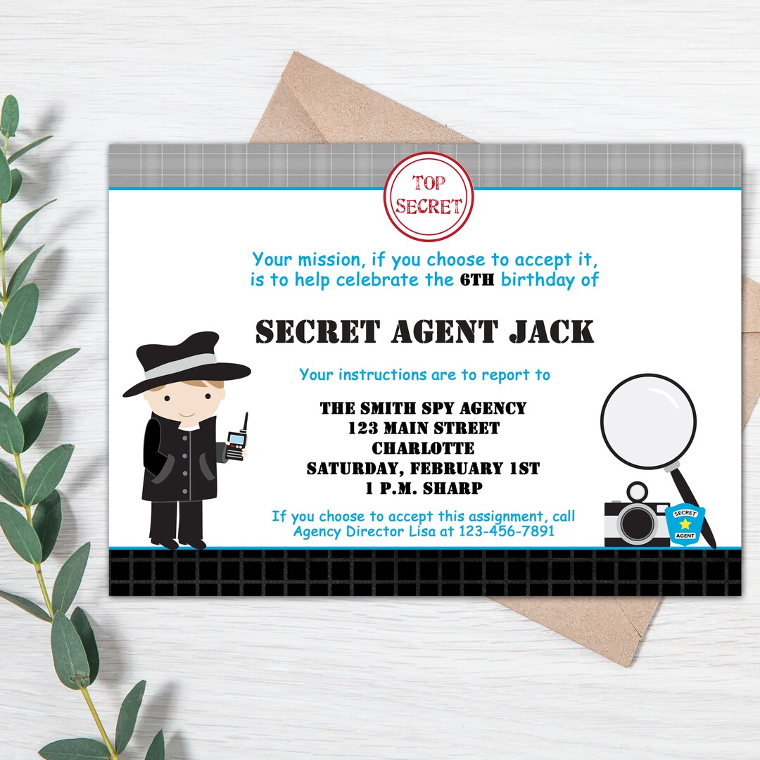 Spy Birthday Party Invitation Spy Party Invitation Spy Party - Etsy