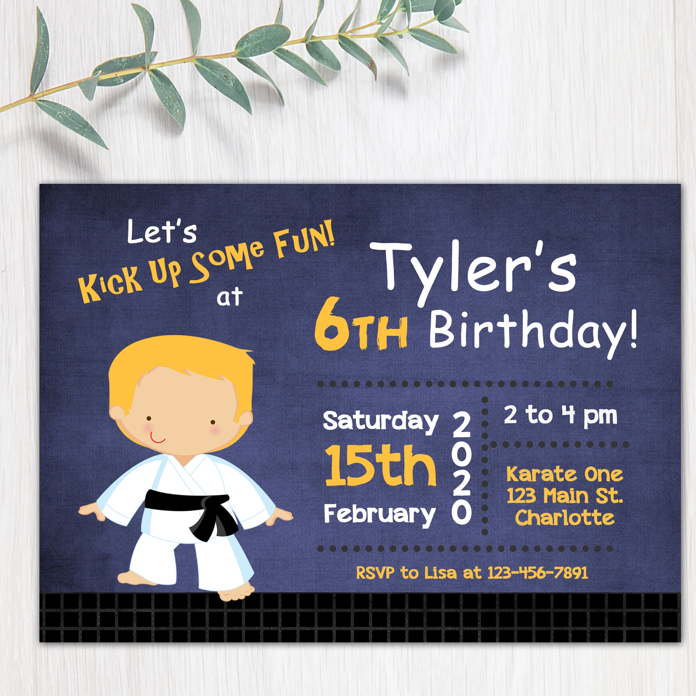 Karate Birthday Invitation Karate Party | Etsy