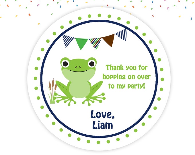 Frog Birthday Party Sticker Frog Favor Tag Frog Party Sticker Printed ...