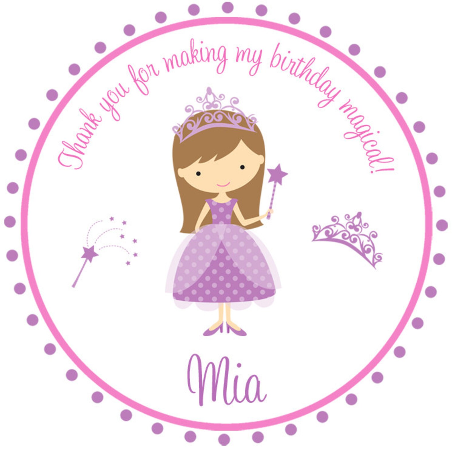 Princess Birthday Party Sticker Princess Birthday Party Favor Tag ...