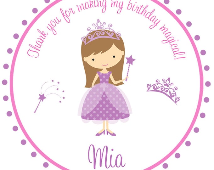 Princess Birthday Party Sticker Princess Birthday Party Favor Tag ...