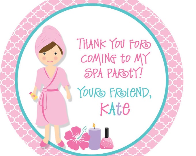 Spa Party Sticker -- Personalized Birthday Sticker -- Favor Tag, Spa ...