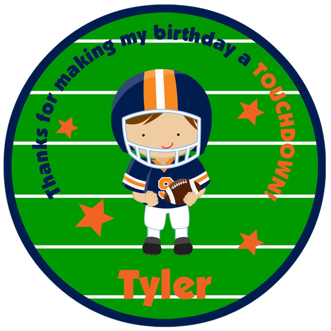 Football Birthday Sticker Football Party Favor Tag Printed on STICKERS ...