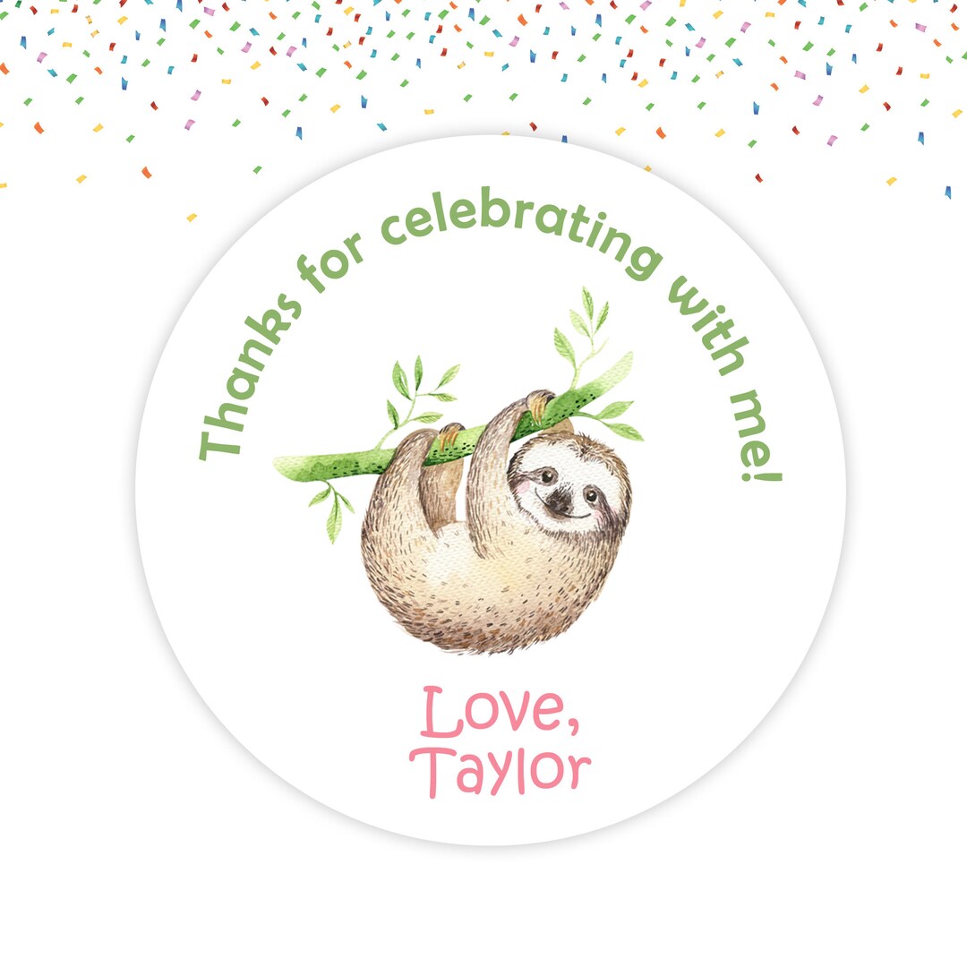 Sloth Sticker Sloth Birthday Party Sticker Sloth Favor Tag Printed on ...