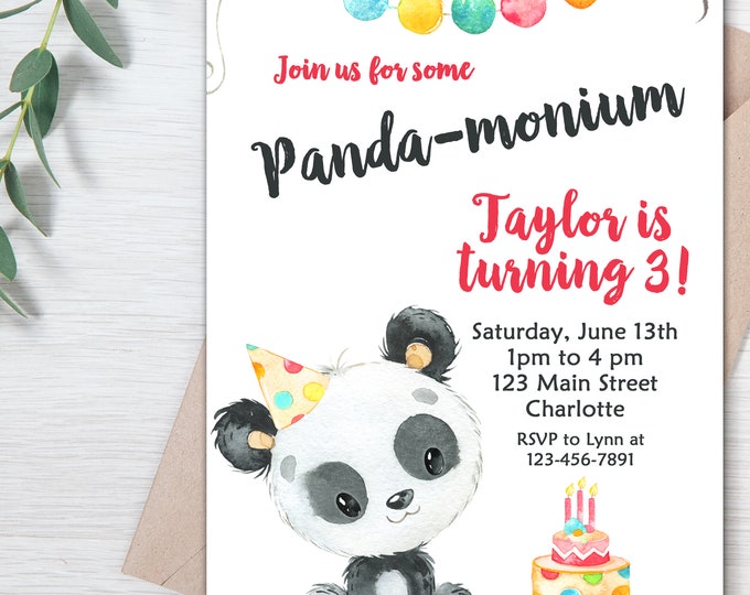 Panda Birthday Party Invitation Panda Bear Birthday Panda - Etsy