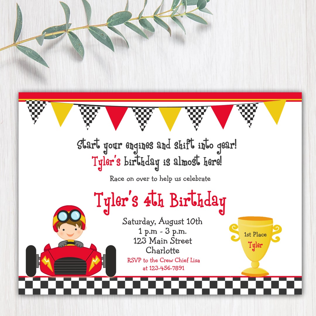 Racecar Party Birthday Invitation Racing Birthday Party Race Cars Race ...