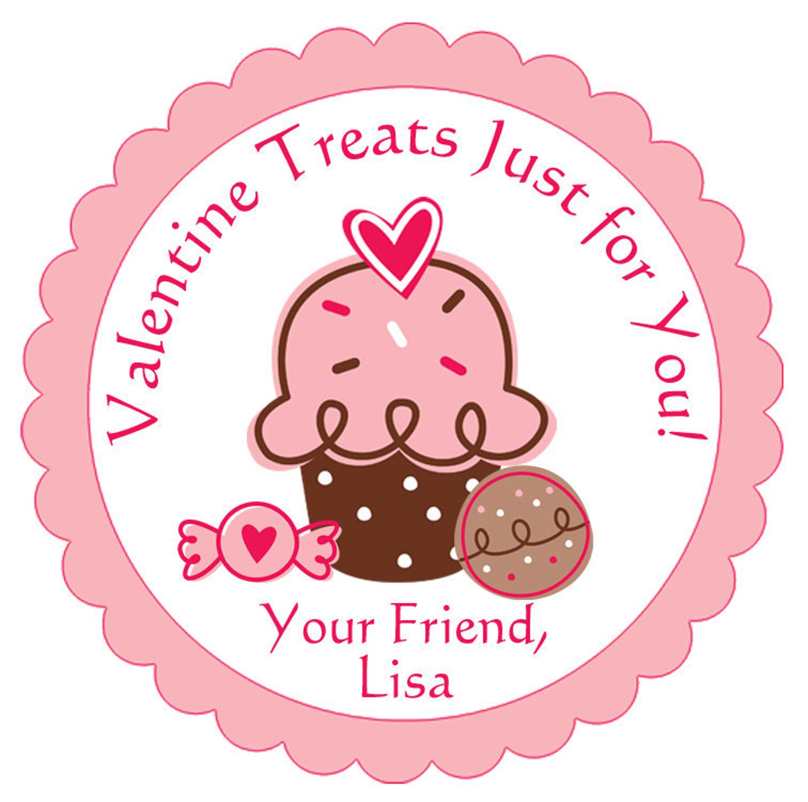 Valentine's Day Gift Tag Sticker -- Cupcake Cookie Candy Gift Tag ...