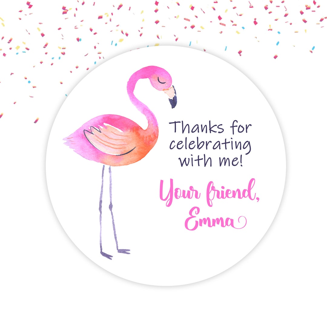 Flamingo Sticker Flamingo Birthday Party Sticker Flamingo Favor Tag ...