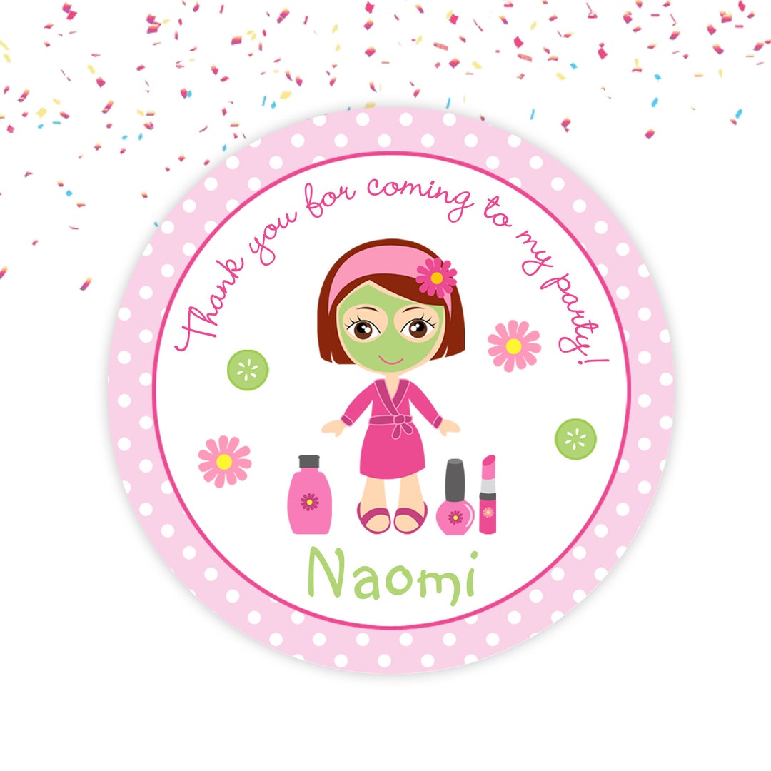 Spa Party Sticker Spa Party Favor Tag Printed on STICKERS OR CARDSTOCK ...