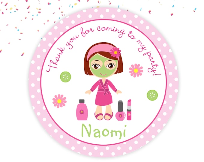 Spa Party Sticker Spa Party Favor Tag Printed on STICKERS OR CARDSTOCK ...