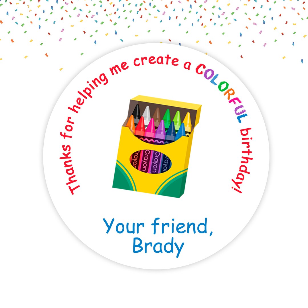 Crayon Sticker Colorful Birthday Sticker Crayon Gift Tag Crayon Party ...