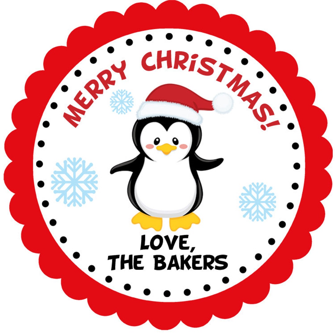 Penguin Christmas Sticker, Favor Tag, Baked Goods, Personalized Sticker ...