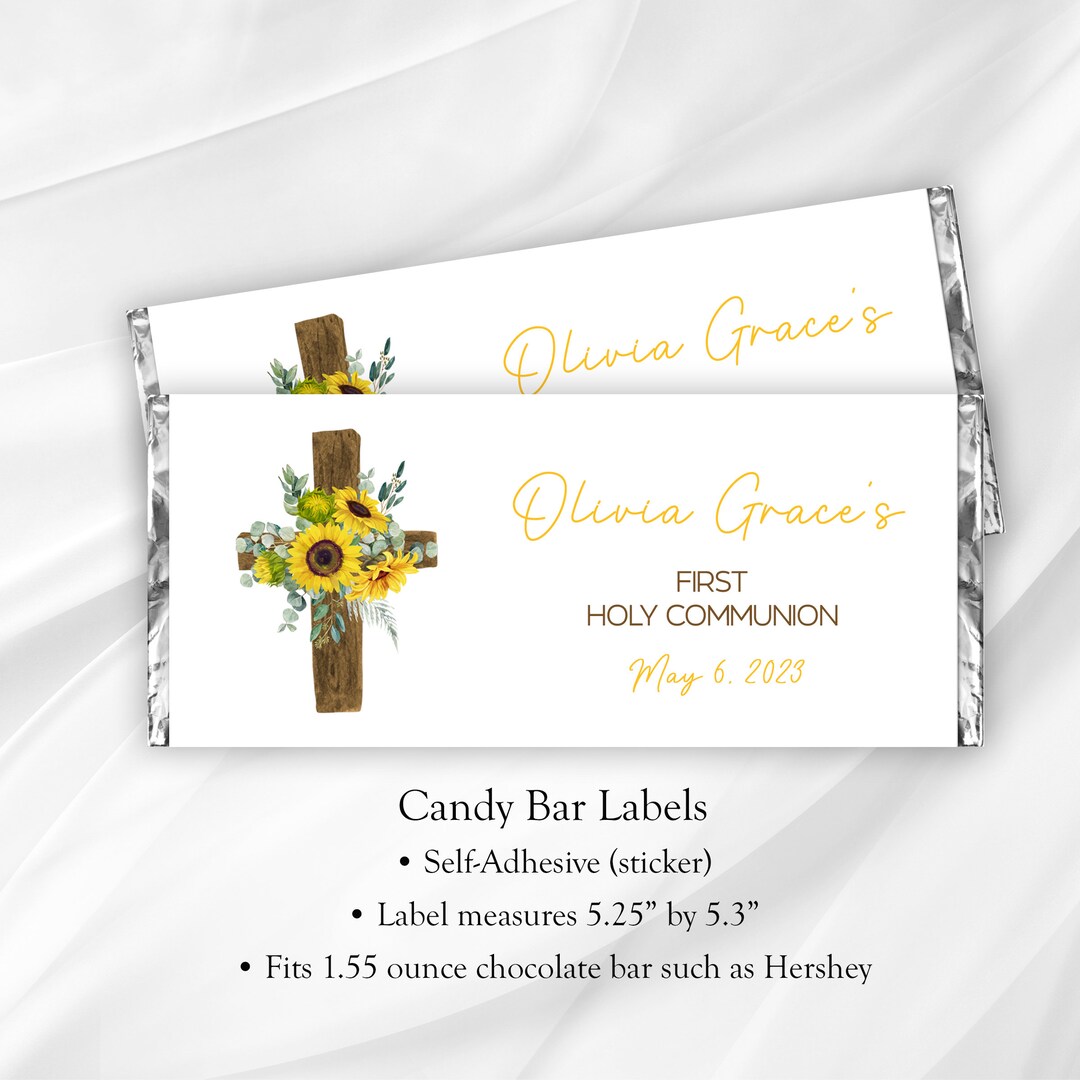 First Communion Candy Bar Wrapper First Communion Favor Label SET OF 10 ...