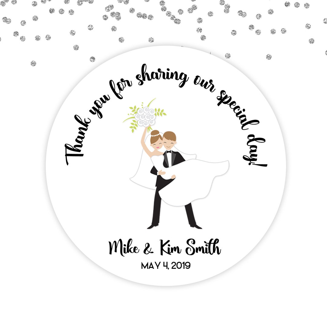 Wedding Sticker Wedding Favor Tags Bride and Groom Sticker -- Any Hair ...