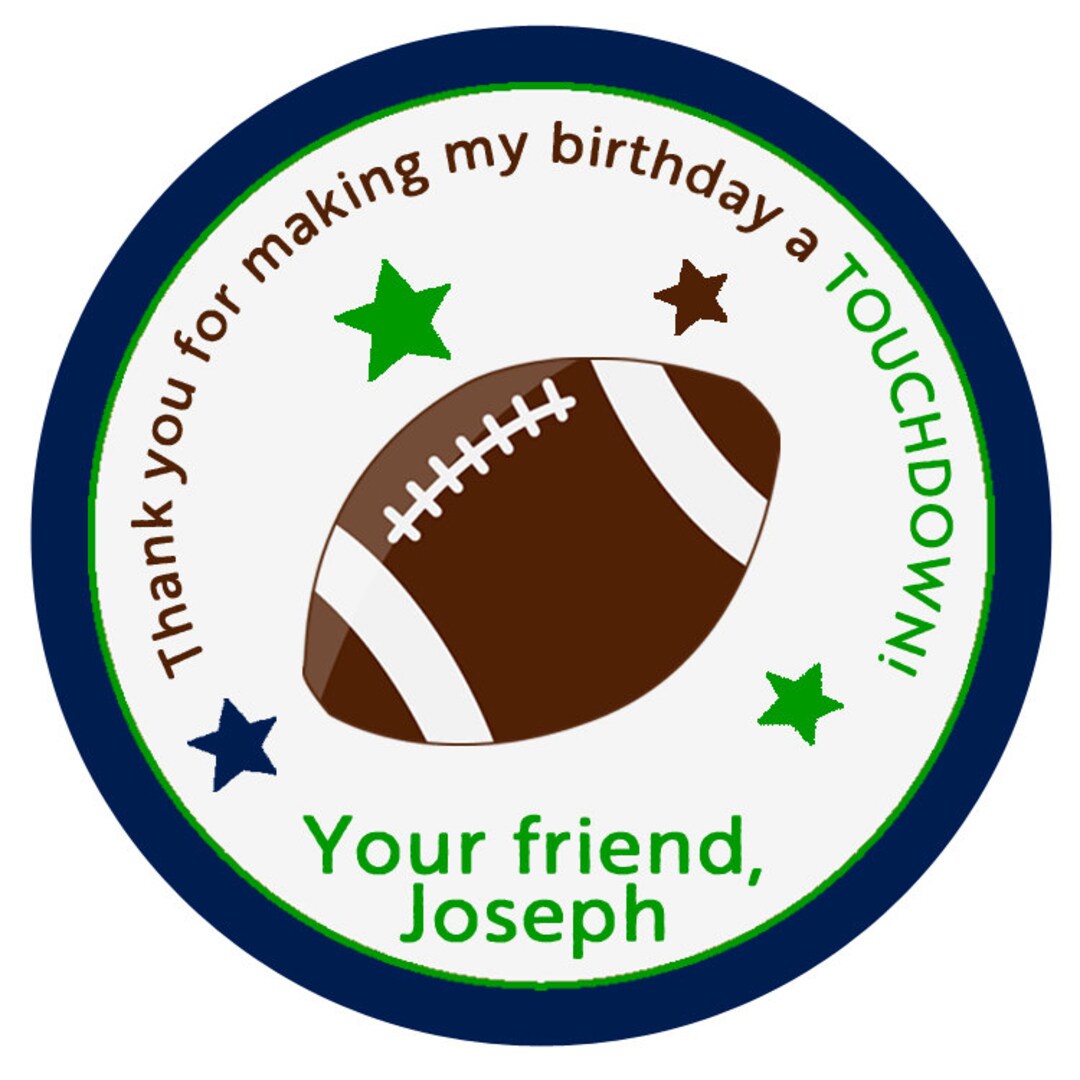 Football Birthday Sticker Football Birthday Party Favor Tag Football ...