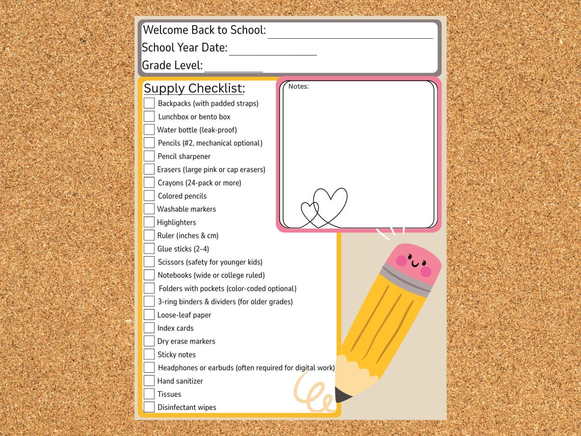 School Supply List Printable | General Back-to-school Checklist ...