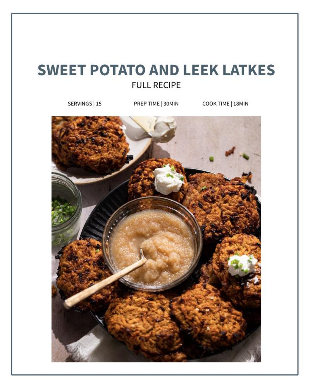 Sweet Potato and Leek Latkes Recipe Card | Baked Latke Printable | Easy ...