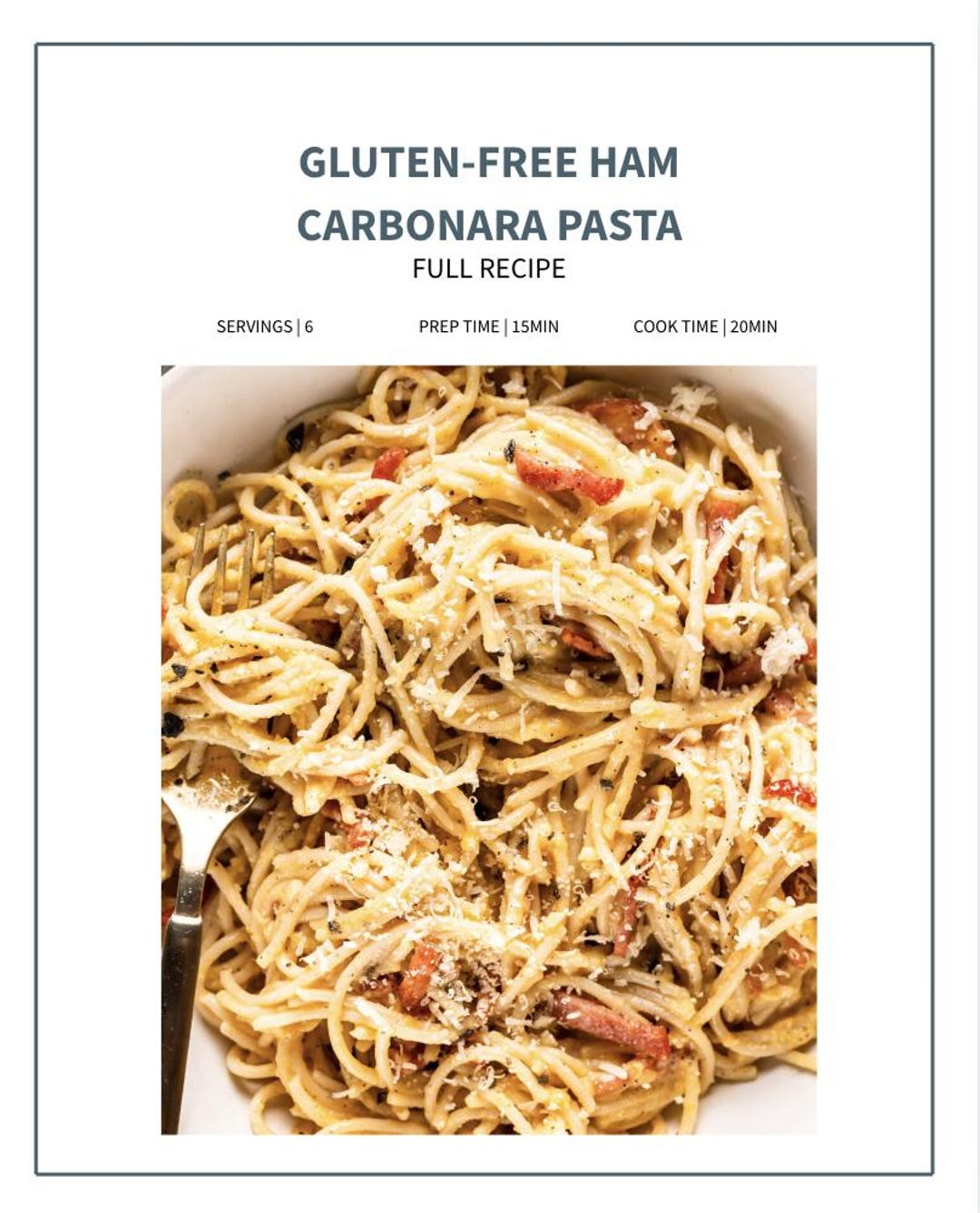 Gluten-free Ham Carbonara Pasta Recipe Card | Cozy Comfort Food ...